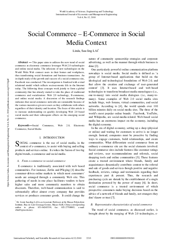 (PDF) Social Commerce – E-Commerce in Social Media Context