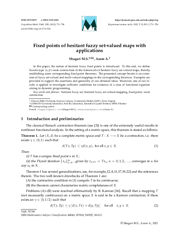 (PDF) Fixed points of hesitant fuzzy set-valued maps with applications