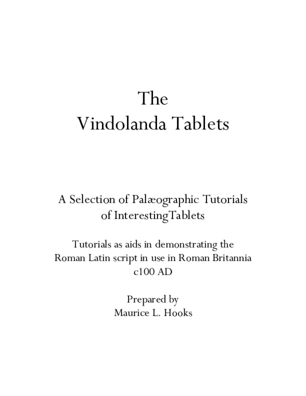 (PDF) Vindolanda Tablets, Selected Palaeographic Tutorials