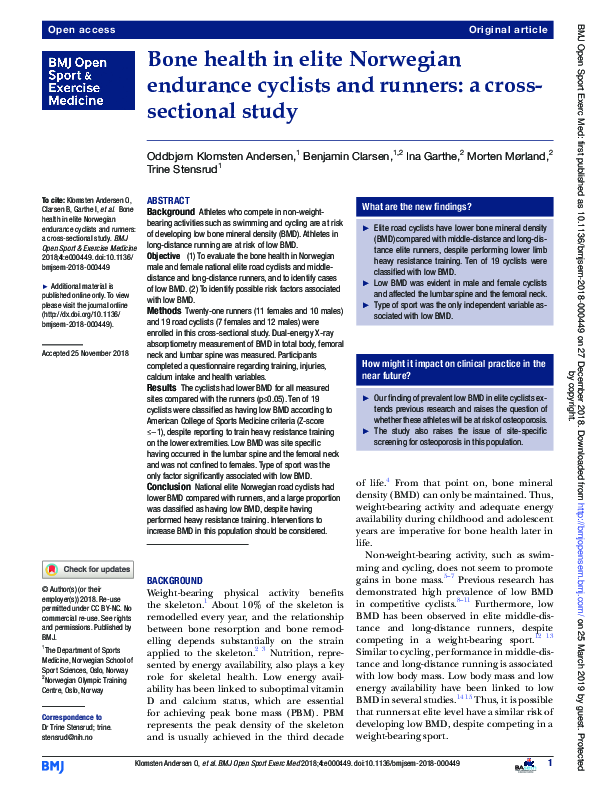 (PDF) Bone Health in Elite Norwegian Endurance Cyclists and Runners: A ...