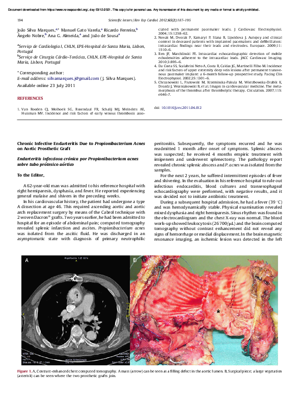(PDF) Endarteritis infecciosa crónica por Propionibacterium acnes sobre ...