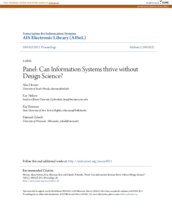 (PDF) Panel: Can Information Systems thrive without Design Science?