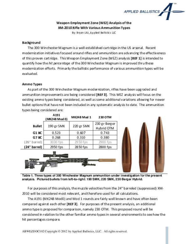 (PDF) Weapon Employment Zone ( WEZ ) Analysis of the XM-2010 Rifle With ...