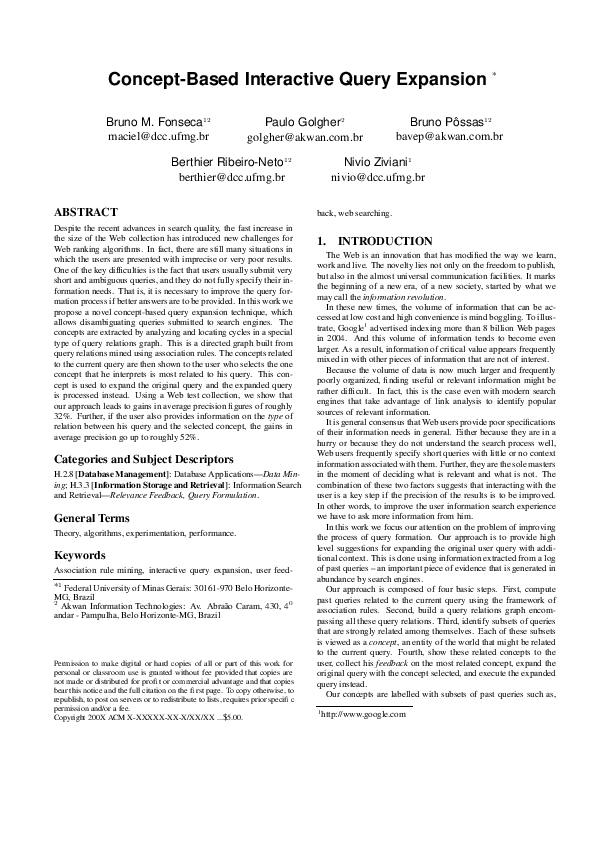 (PDF) Concept-based interactive query expansion | Bruno Maciel Fonseca - Academia.edu
