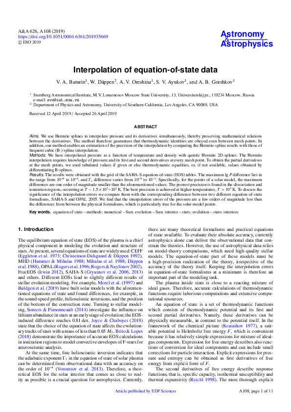 (PDF) Interpolation of equation-of-state data