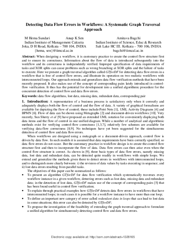 (PDF) Detecting Data Flow Errors in Workflows: A Systematic Graph Traversal Approach | Anup Sen ...