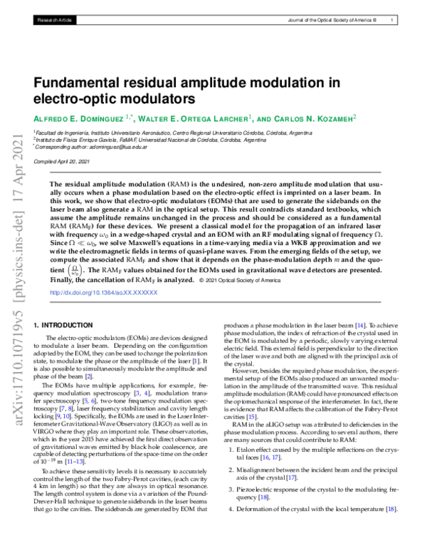 (PDF) Fundamental residual amplitude modulation in electro-optic modulators
