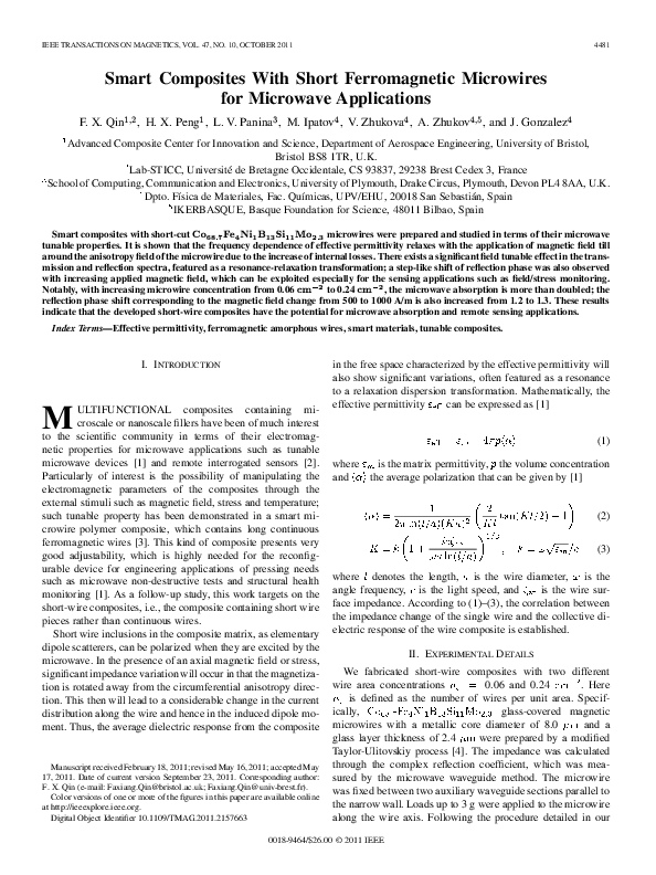 (PDF) Smart Composites With Short Ferromagnetic Microwires for ...