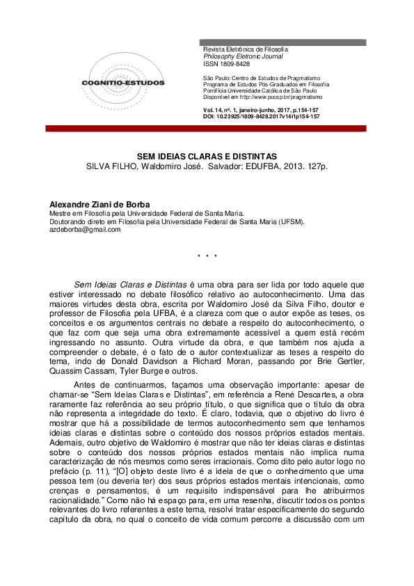 (PDF) Resenha de Sem Ideias Claras e Distintas