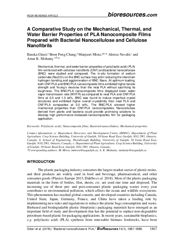 (PDF) A comparative study on the mechanical, thermal, and water barrier ...