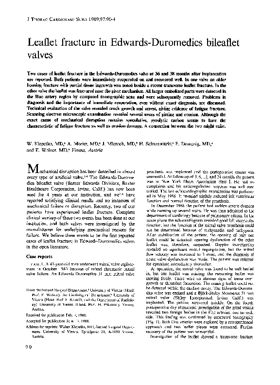 (PDF) Leaflet fracture in Edwards-Duromedics bileaflet valves