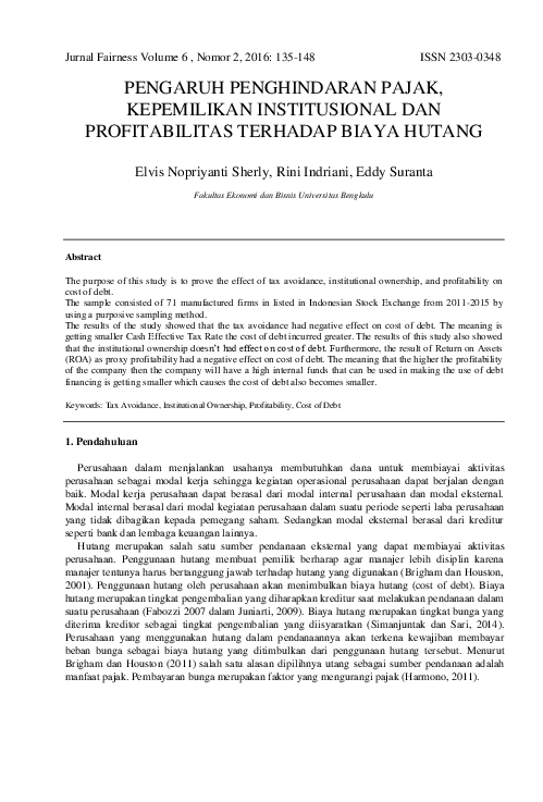 (PDF) Pengaruh Penghindaran Pajak, Kepemilikan Institusional Dan ...