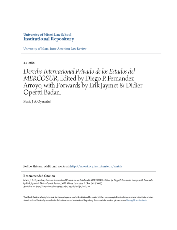 (PDF) Derecho Internacional Privado de los Estados del MERCOSUR , Edited by Diego P. Fernandez ...