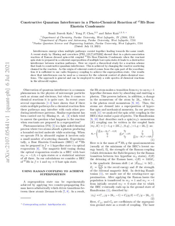 (PDF) Constructive Quantum Interference in a Photo-Chemical Reaction of $^{87}$Rb Bose Einstein ...