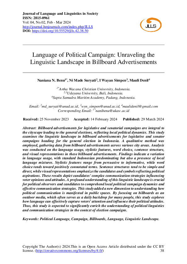 (PDF) Language of Political Campaign: Unraveling the Linguistic ...