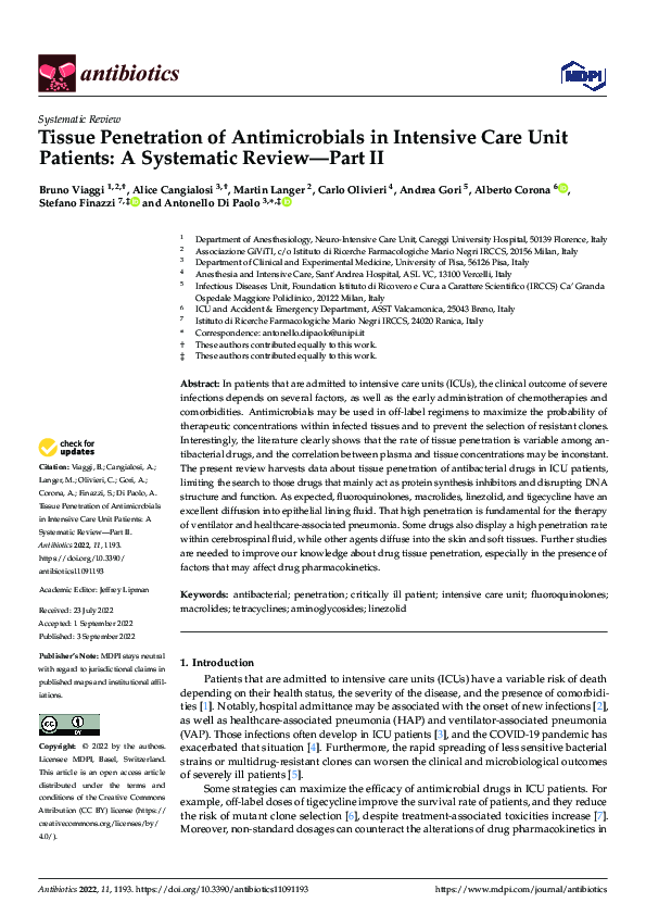 (PDF) Tissue Penetration of Antimicrobials in Intensive Care Unit ...
