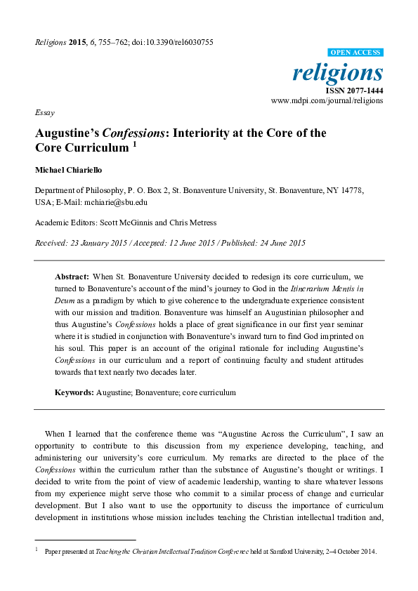 (PDF) Augustine’s Confessions: Interiority at the Core of the Core ...