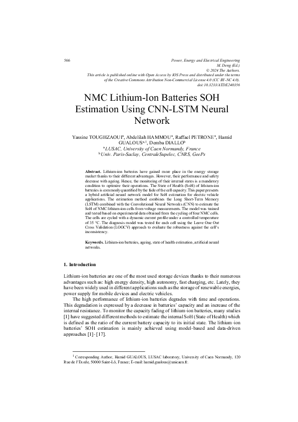 (PDF) NMC Lithium-Ion Batteries SOH Estimation Using CNN-LSTM Neural Network
