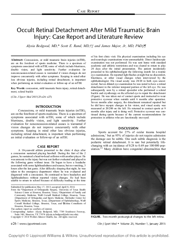 (PDF) Occult retinal detachment after mild traumatic brain injury: case ...