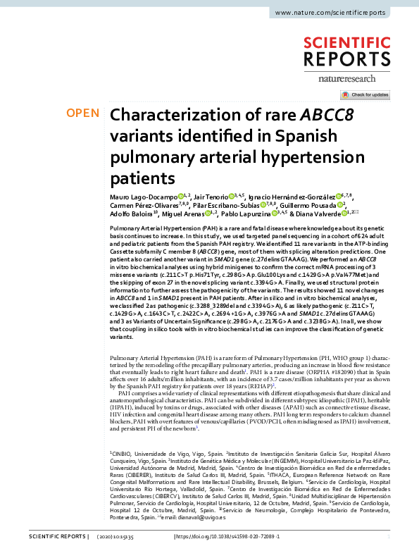 (PDF) Characterization of rare ABCC8 variants identified in Spanish ...