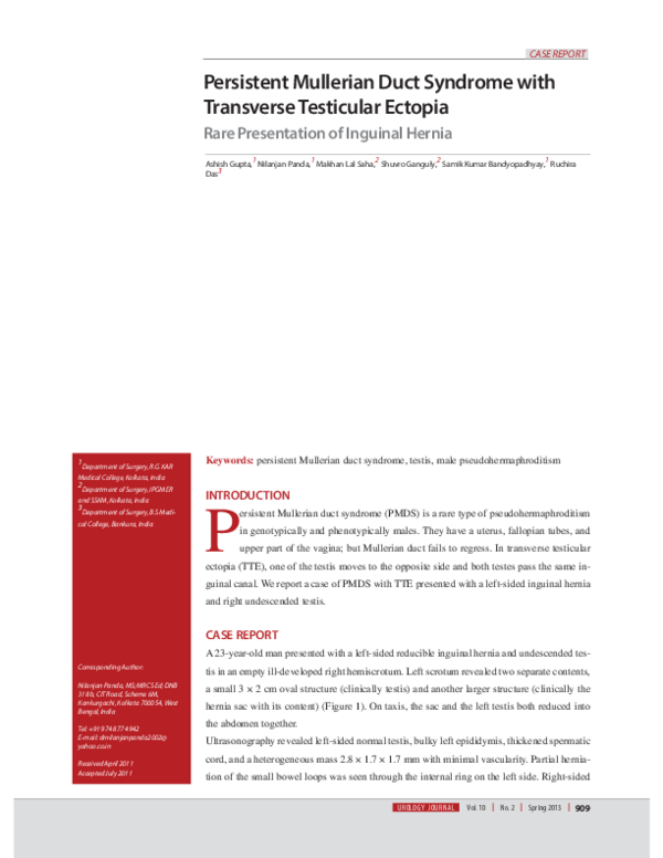 (PDF) Persistent Mullerian duct syndrome with transverse testicular ...