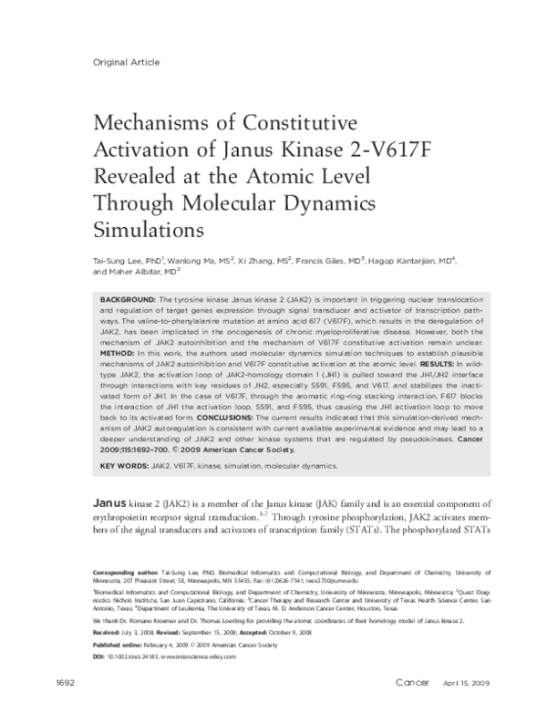 (PDF) Mechanisms of constitutive activation of Janus kinase 2‐V617F ...