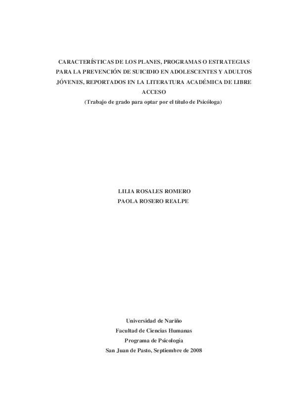 (PDF) Características de los planes, programas o estrategias para la prevención de suicidio en ...