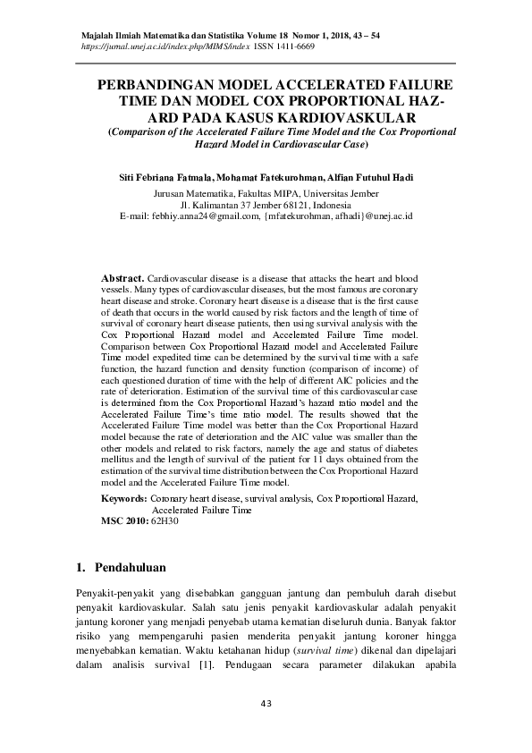 (PDF) Perbandingan Model Accelerated Failure Time Dan Model Cox Proportional Hazard Pada Kasus ...