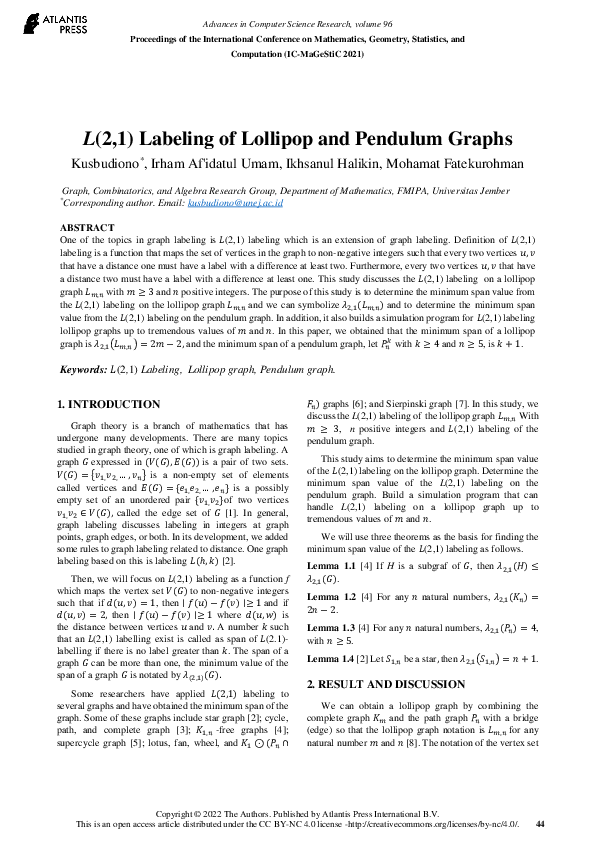 (PDF) L(2,1) Labeling of Lollipop and Pendulum Graphs | mohamat ...