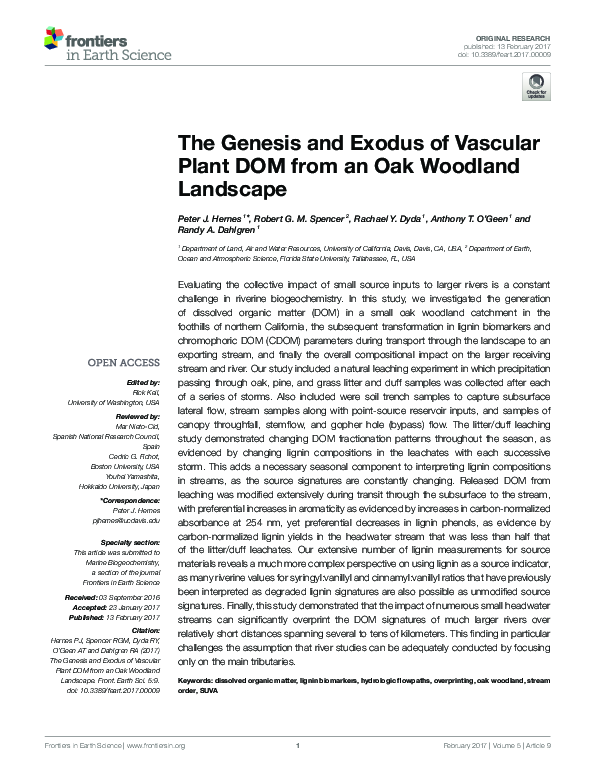 (PDF) The Genesis and Exodus of Vascular Plant DOM from an Oak Woodland ...
