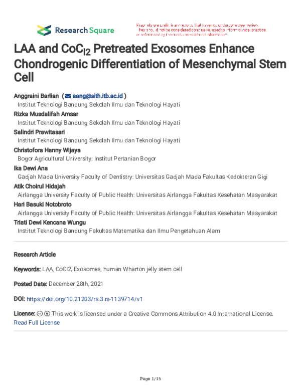 (PDF) LAA and CoCl2 Pretreated Exosomes Enhance Chondrogenic ...
