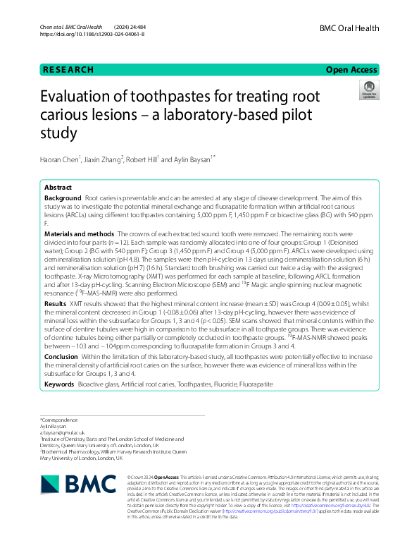 (PDF) Evaluation of toothpastes for treating root carious lesions – a ...