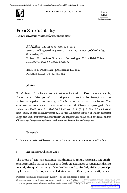 (PDF) From Zero to Infinity – China's Encounter with Indian Mathematics