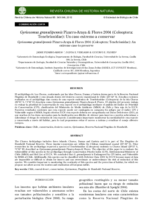 Pdf Gyriosomus Granulipennis Pizarro Araya And Flores 2004 Coleóptera