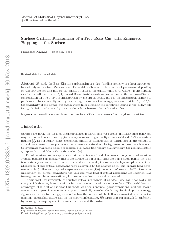 (PDF) Surface Critical Phenomena of a Free Bose Gas with Enhanced ...