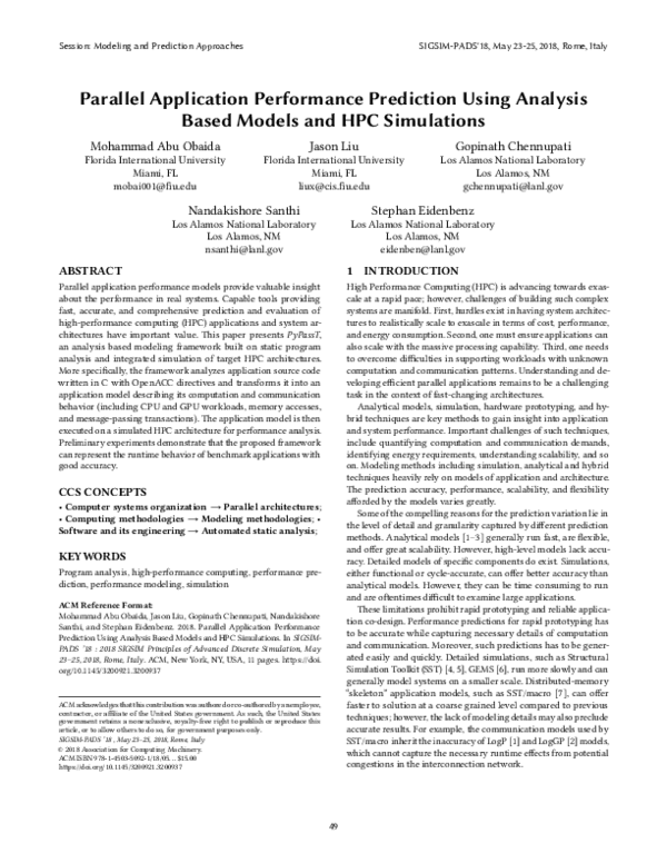 (PDF) Parallel Application Performance Prediction Using Analysis Based Models and HPC ...