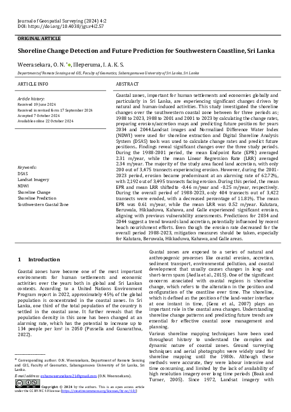 (PDF) Shoreline Change Detection and Future Prediction for Southwestern Coastline, Sri Lanka