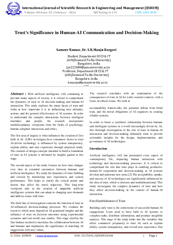 (PDF) Trust's Significance in Human-AI Communication and Decision-Making