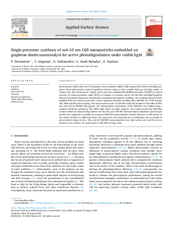 (PDF) Single-precursor synthesis of sub-10 nm CdS nanoparticles ...