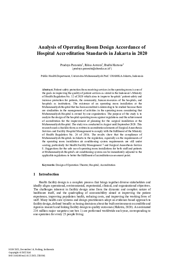 (PDF) Analysis of Operating Room Design Accordance of Hospital ...