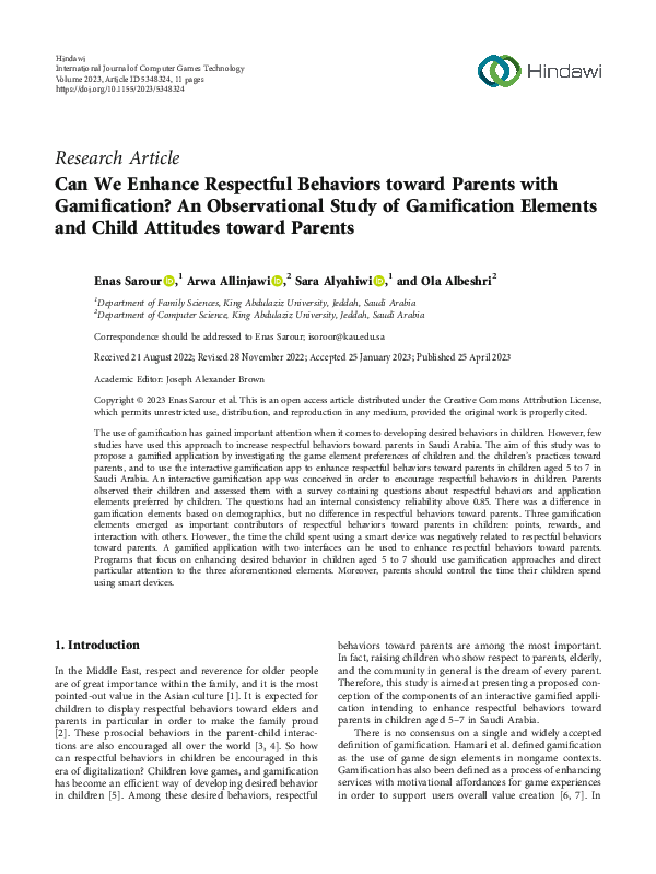 (PDF) Can We Enhance Respectful Behaviors toward Parents with Gamification? An Observational ...
