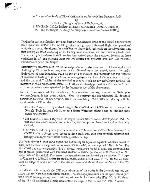 (PDF) A Comparative Study of Three Methodologies for Modeling Dynamic Stall