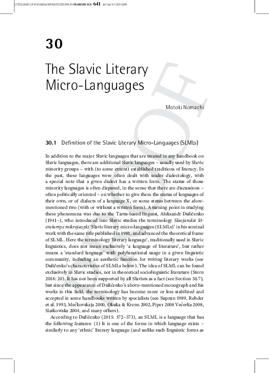 (PDF) The Slavic Literary Micro-Languages