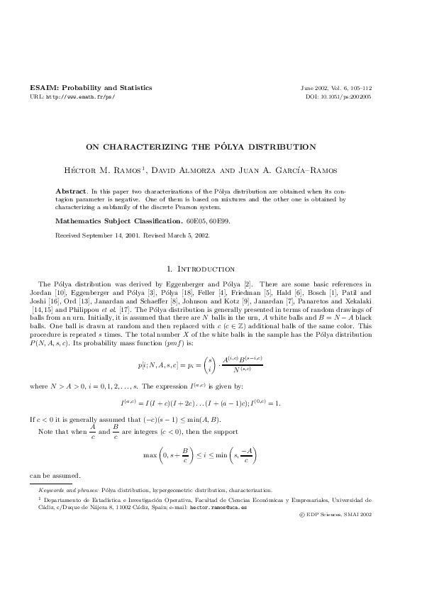 (PDF) On characterizing the Pólya distribution