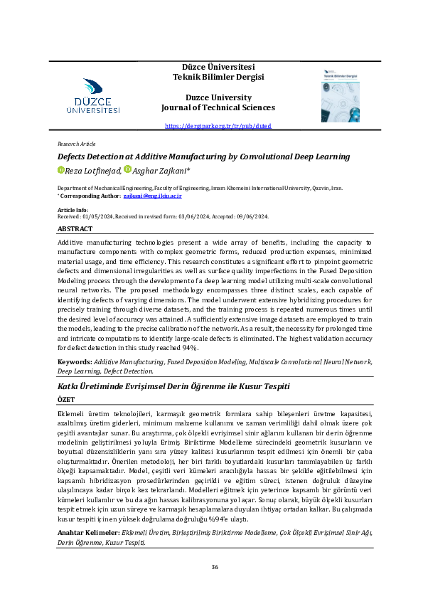 Pdf Defects Detection At Additive Manufacturing By Convolutional Deep