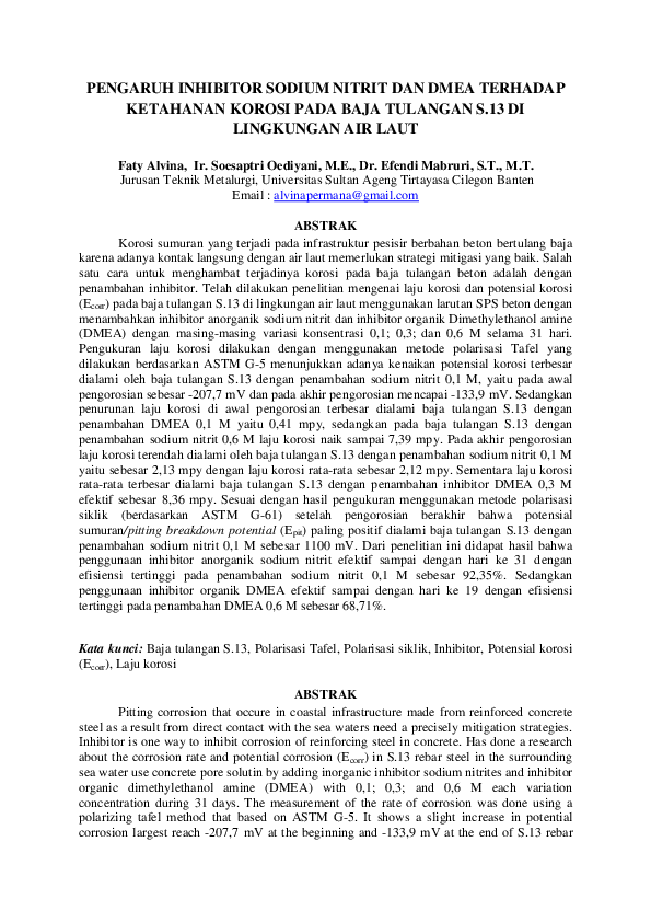 (PDF) Pengaruh Inhibitor Sodium Nitrit Dan Dmea Terhadap Ketahanan ...