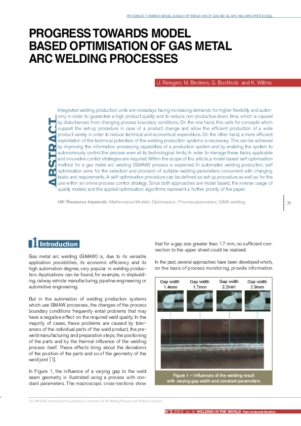 (PDF) Progress Towards Model Based Optimisation Of Gas Metal Arc ...