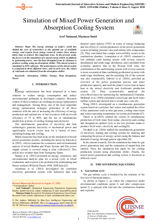 (PDF) Simulation of Mixed Power Generation and Absorption Cooling System
