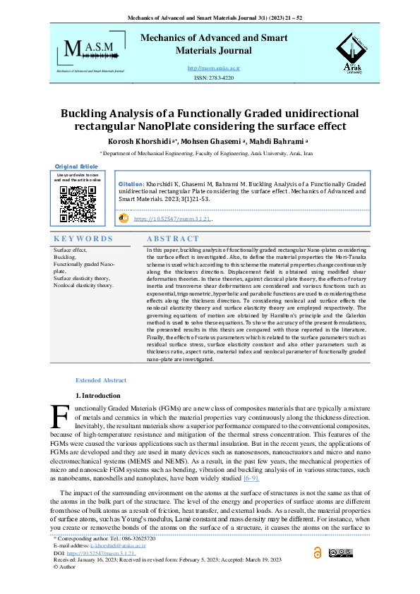 (PDF) Buckling Analysis of a Functionally Graded unidirectional ...
