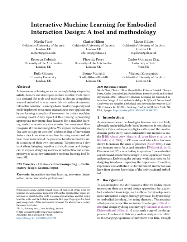 (PDF) Interactive Machine Learning for Embodied Interaction Design: A tool and methodology